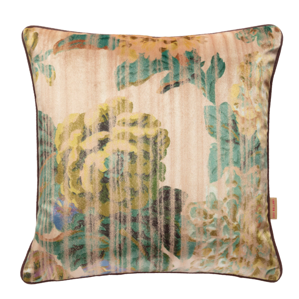 Yellow Stripy Rose Velvet Square Cushion | Susi Bellamy – susi-bellamy.com