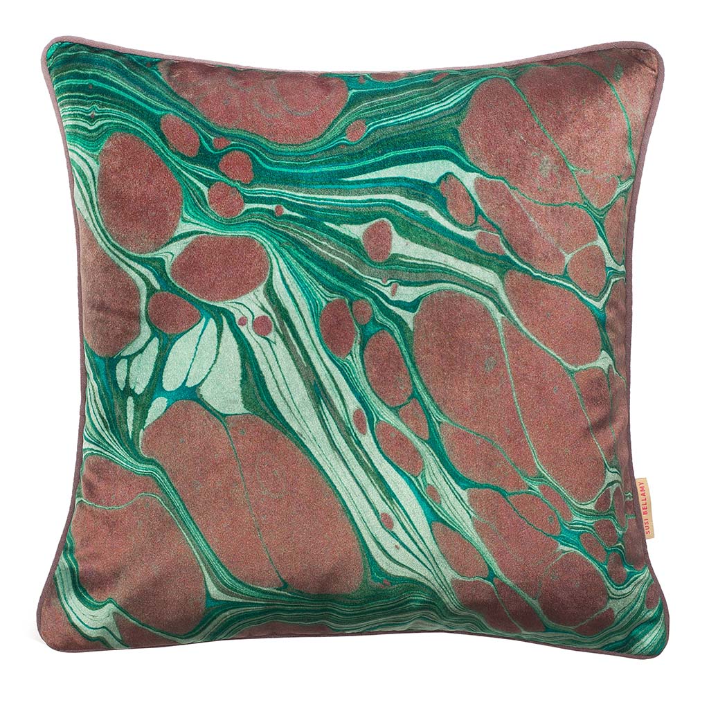 Emerald Marbled Velvet Square Cushion (only 1 available) – susi-bellamy.com